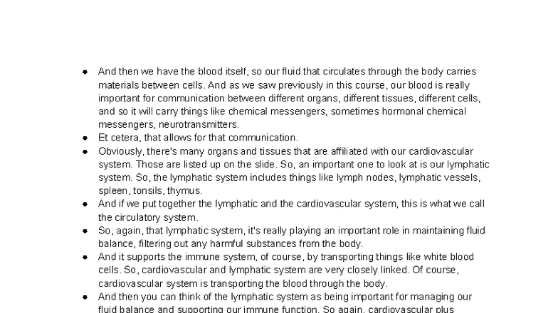 Lecture 14 Notes: Cardiovascular & Lymphatic Systems (BIOL 1070) - Studocu