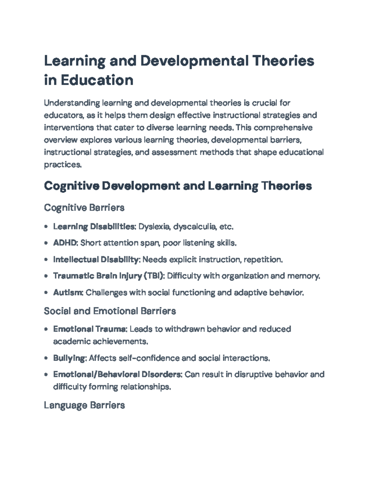 Learning and Developmental Theories in Education: Strategies ...
