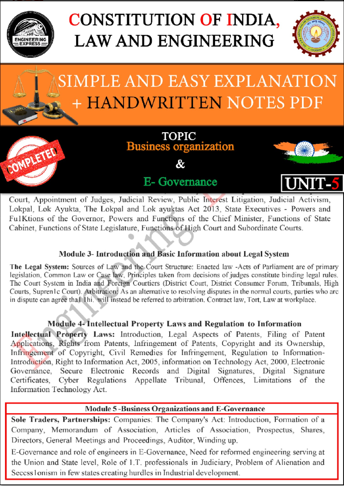 COI UNIT-5 COMPLETE NOTES: BUSINESS ORG & GOVERNANCE BY ENG EXPRESS ...
