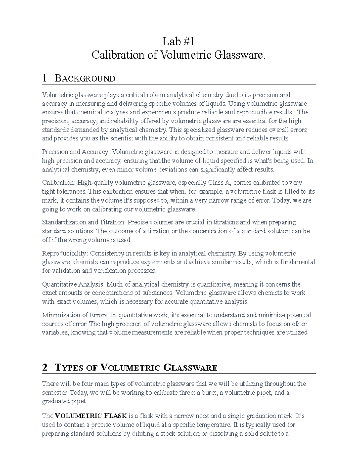 Lab 1 - Calibration of Volumetric Glassware: Importance and Types - Studocu