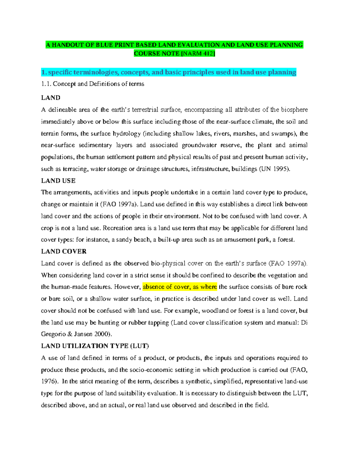 LUP 101: Blueprint-Based Land Evaluation & Use Planning Notes - Studocu