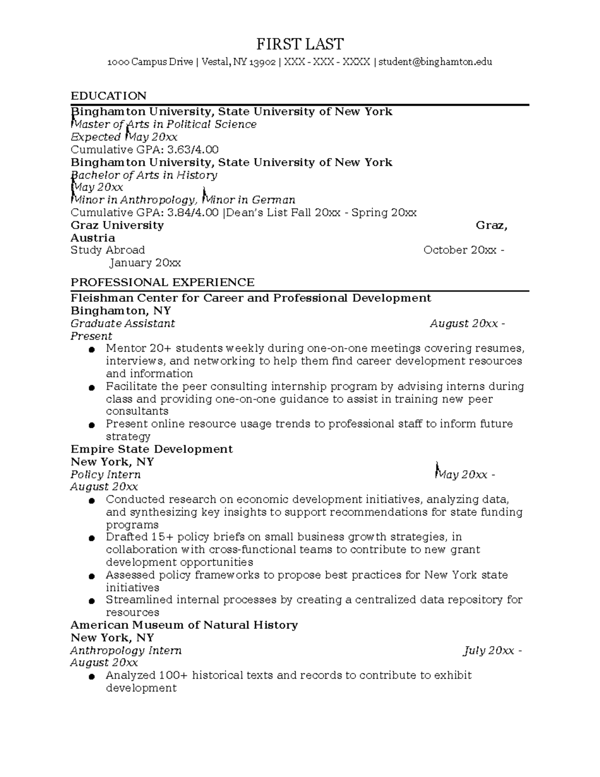 Graduate Student Resume Template - Political Science & History - Studocu