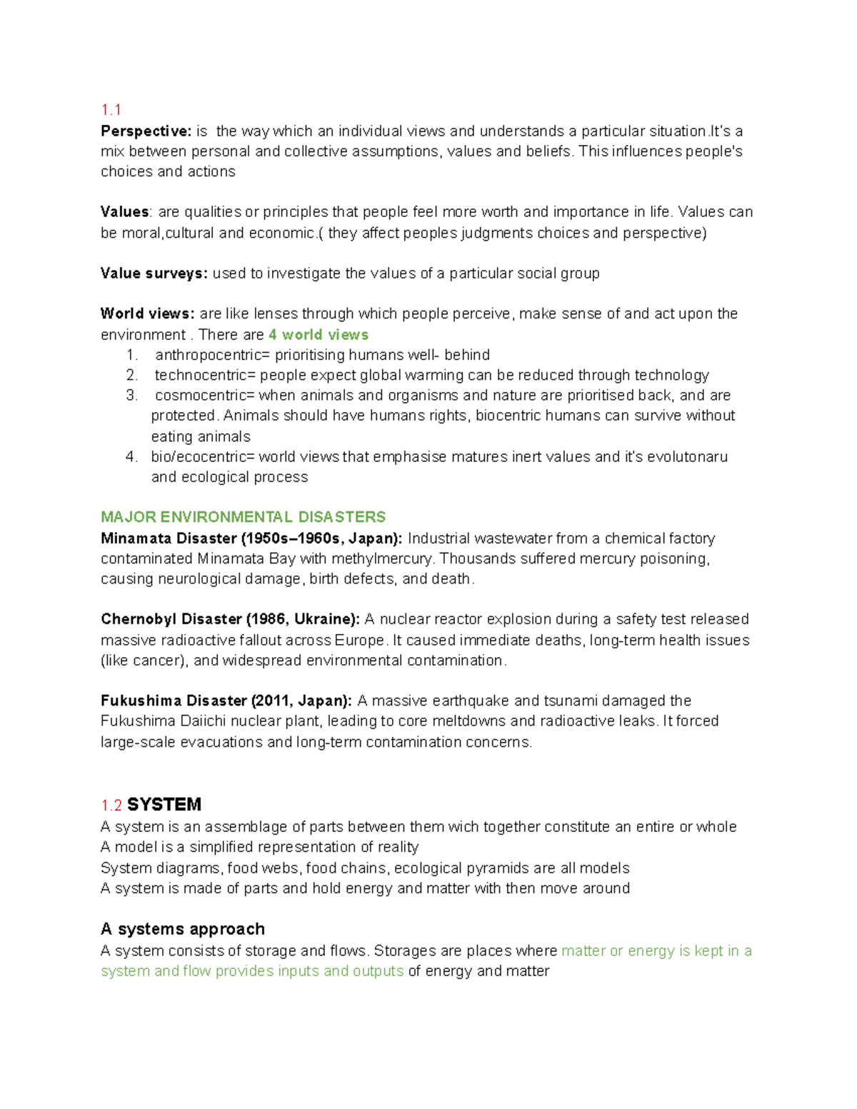IB ESS Review - Topic 1: Perspectives, Systems, and Sustainability ...