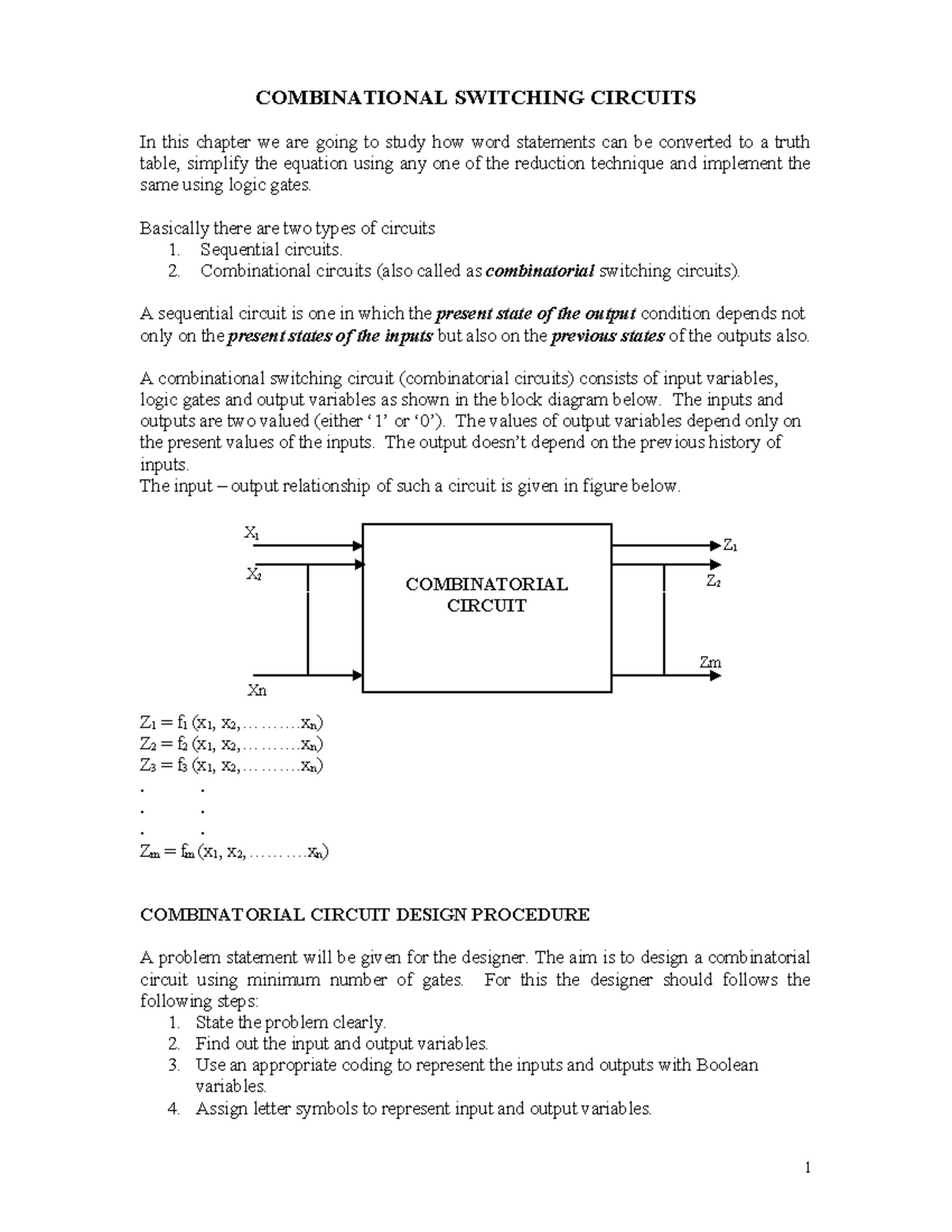 Combinational Switching Circuits-iii bsc - COMBINATIONAL SWITCHING ...