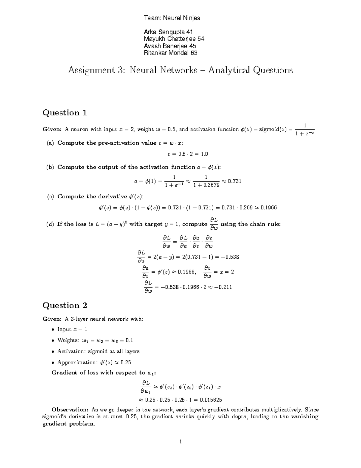 ANN A3: Neural Networks Analytical Questions and Solutions - Studocu