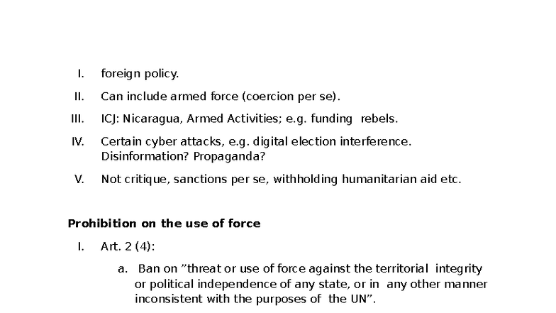 Public International Law Notes: Use of Force & Coercion - Studocu