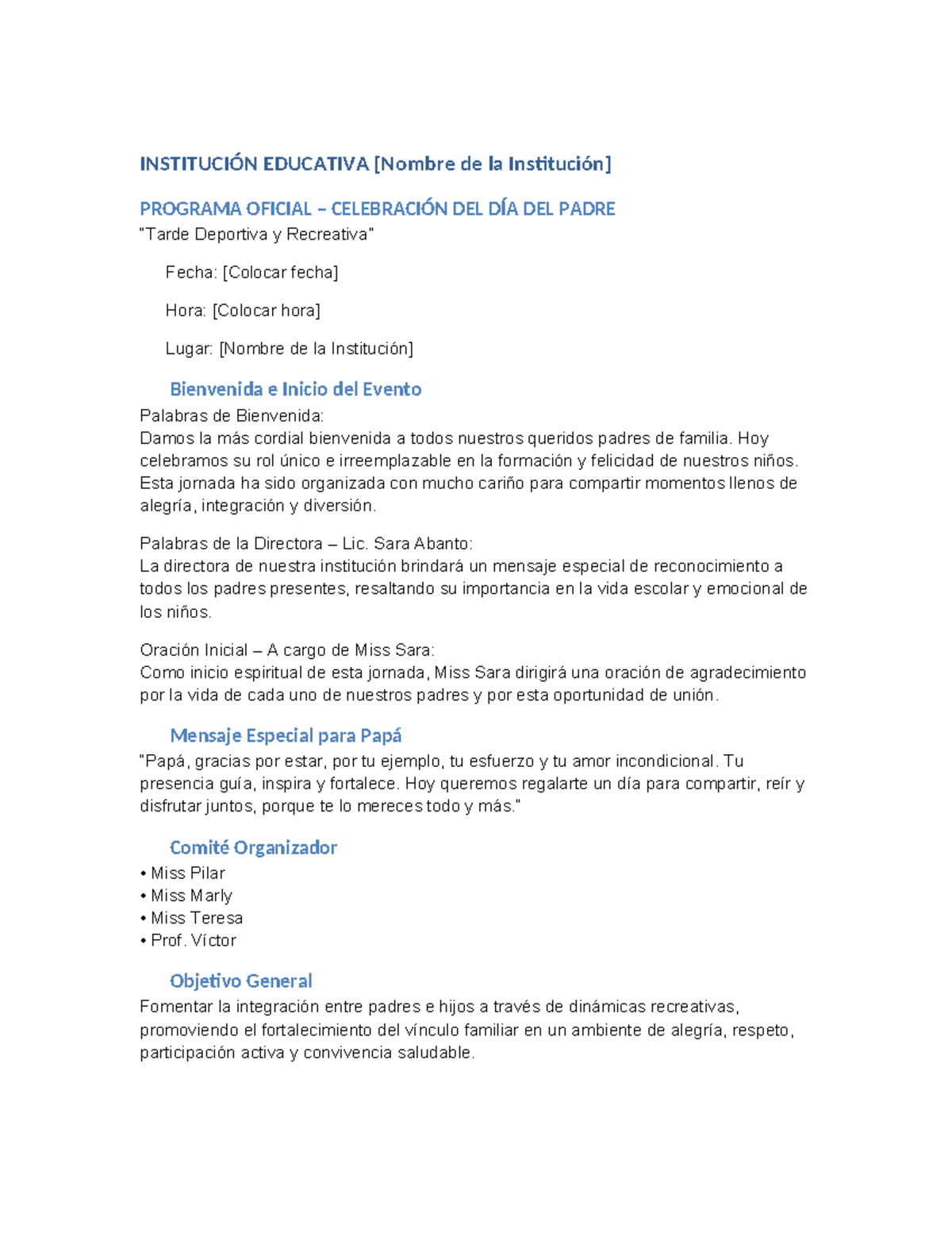 Programa Oficial de Celebración del Día del Padre - Evento Familiar ...