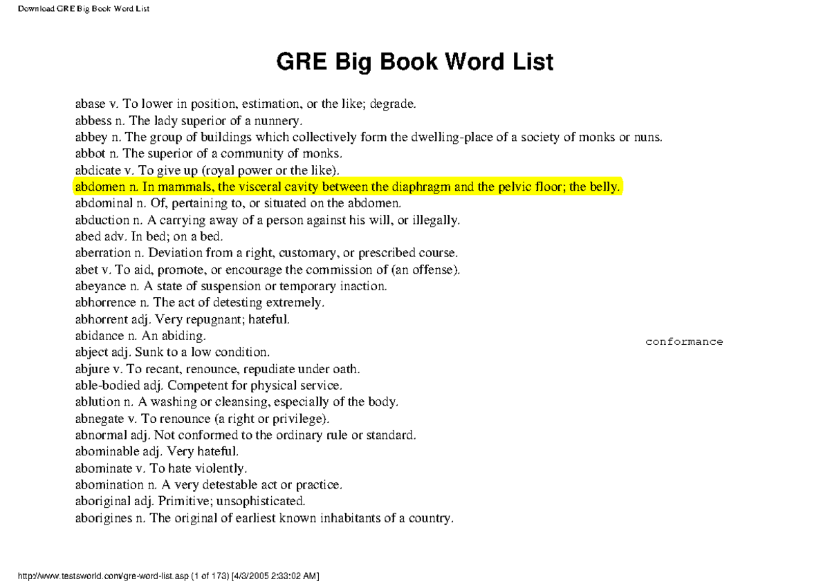 GRE Big Book Vocabulary Complete List for Exam Prep - Studocu