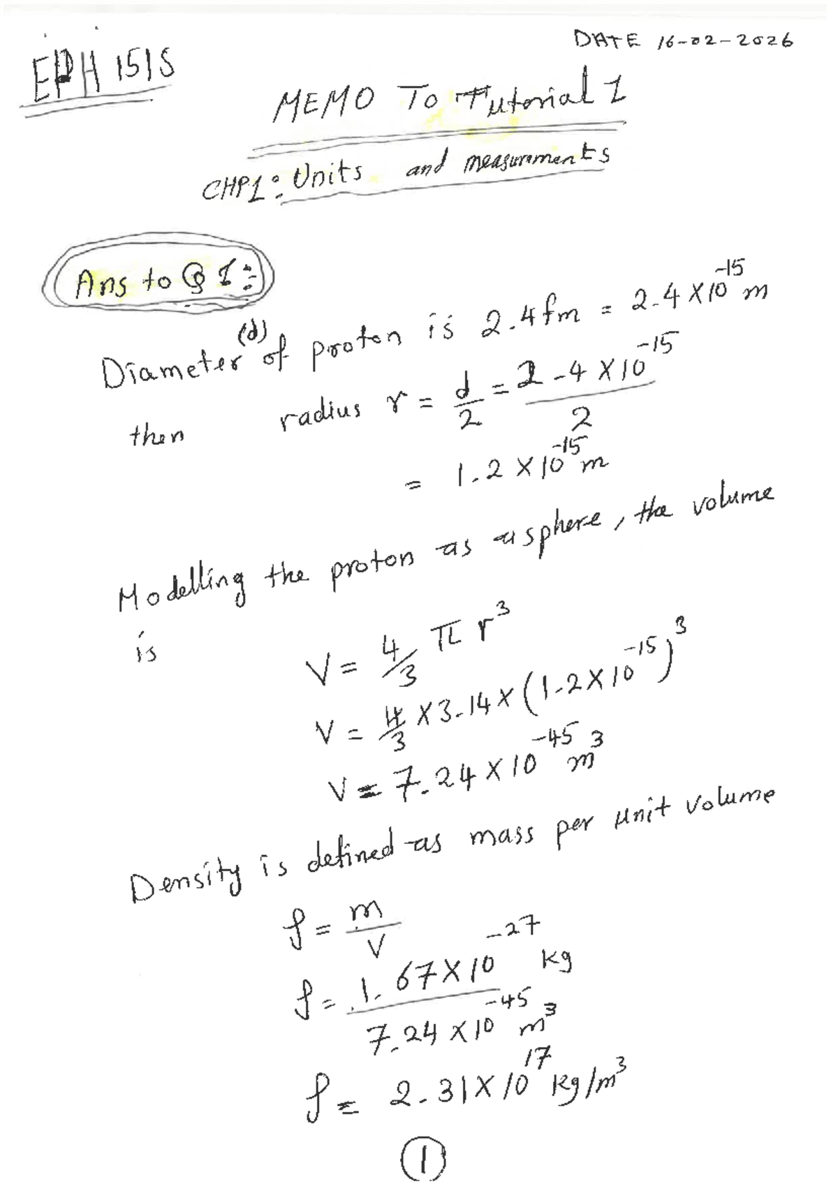 Memo Tutorial 1: EPH 1515 Units and Measurements Analysis - Studocu