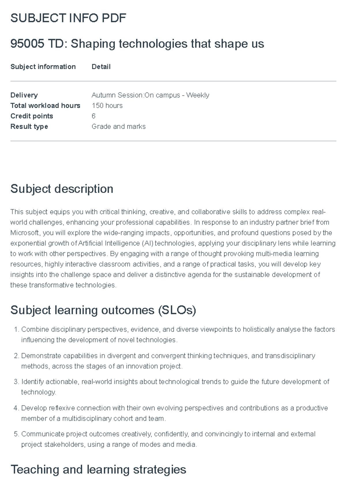 TD 95005 - Subject Overview and Assessment Guide for Autumn Session ...