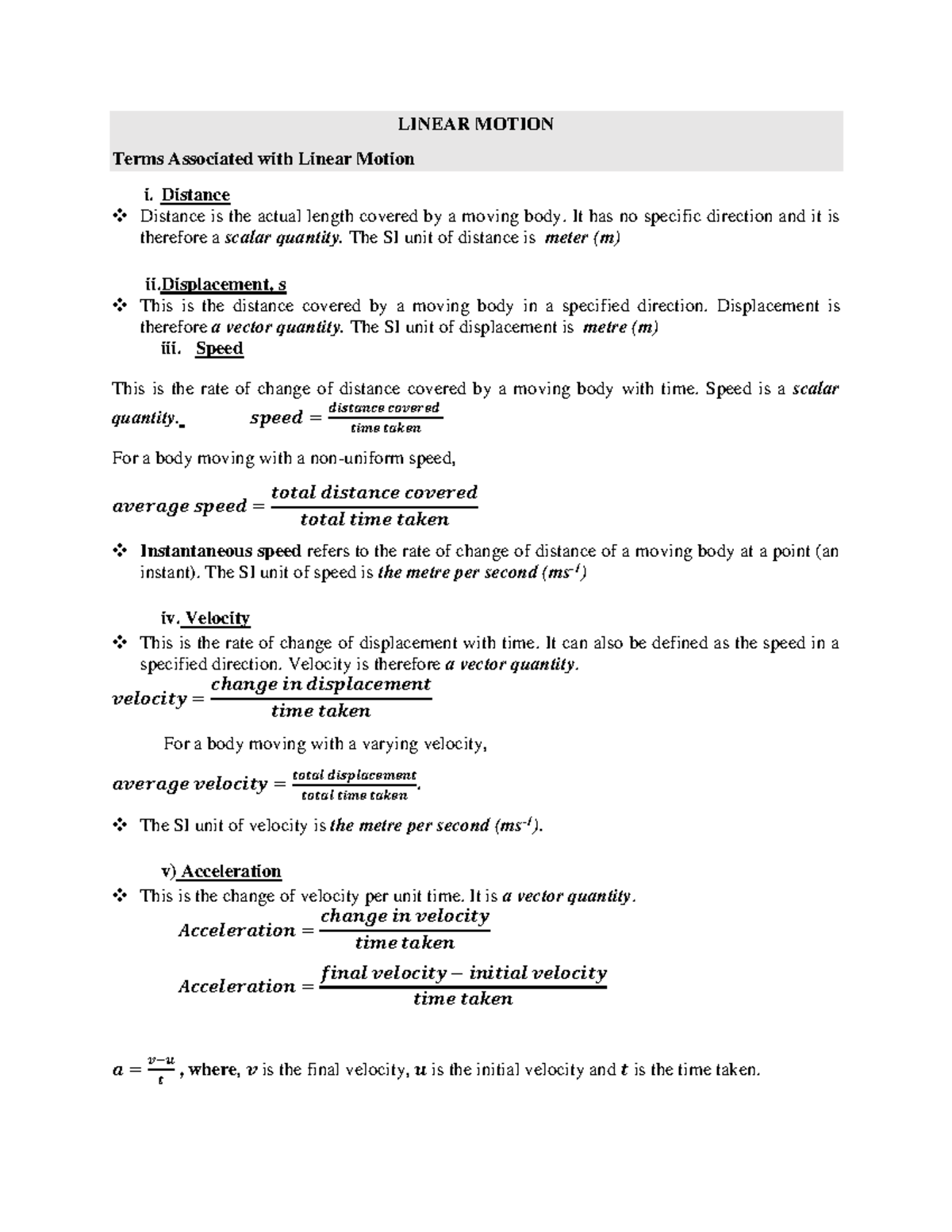 Lecture 4: Key Terms and Concepts in Linear Motion - Studocu