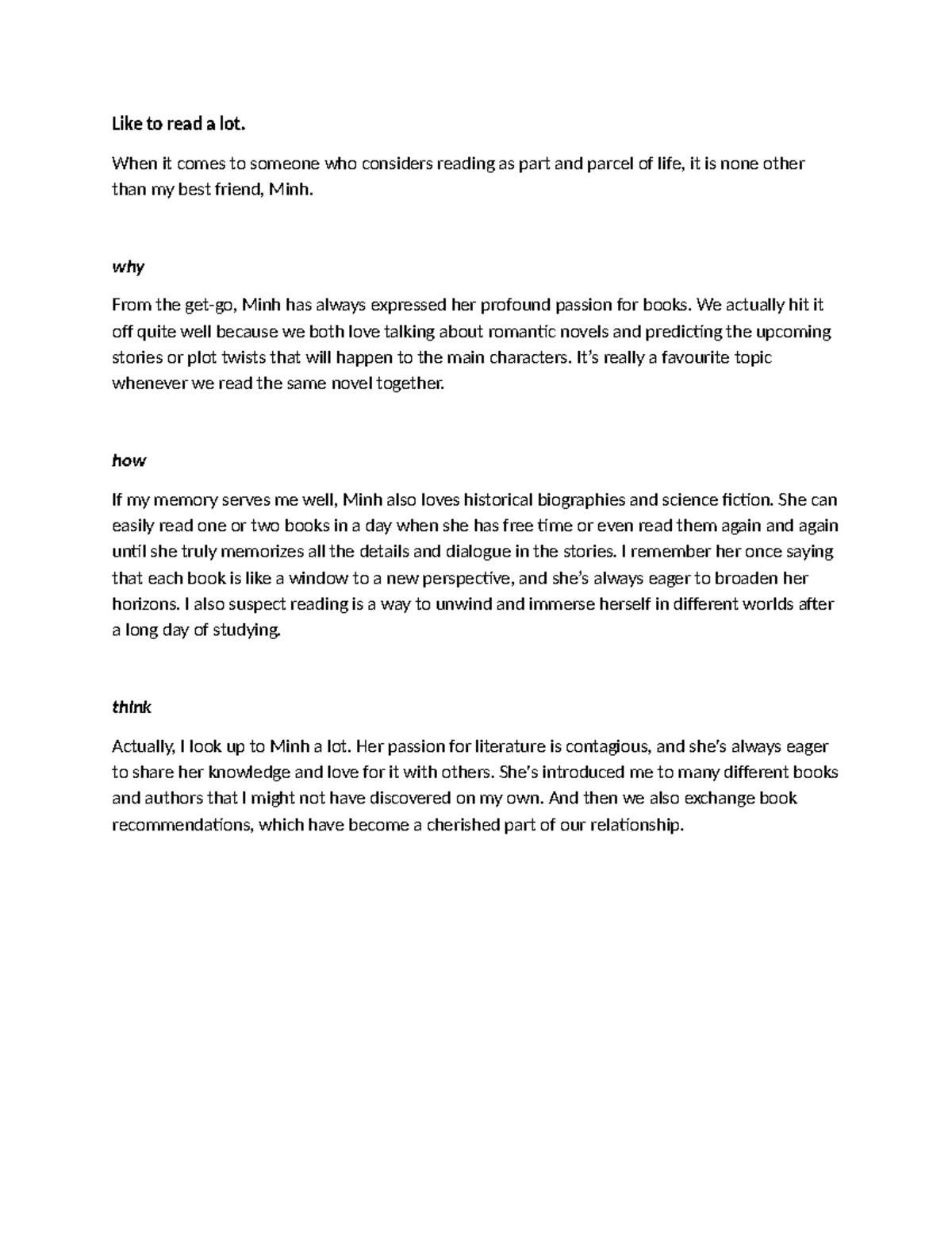 ENG 101: Essay on My Best Friend's Love for Reading - Studocu