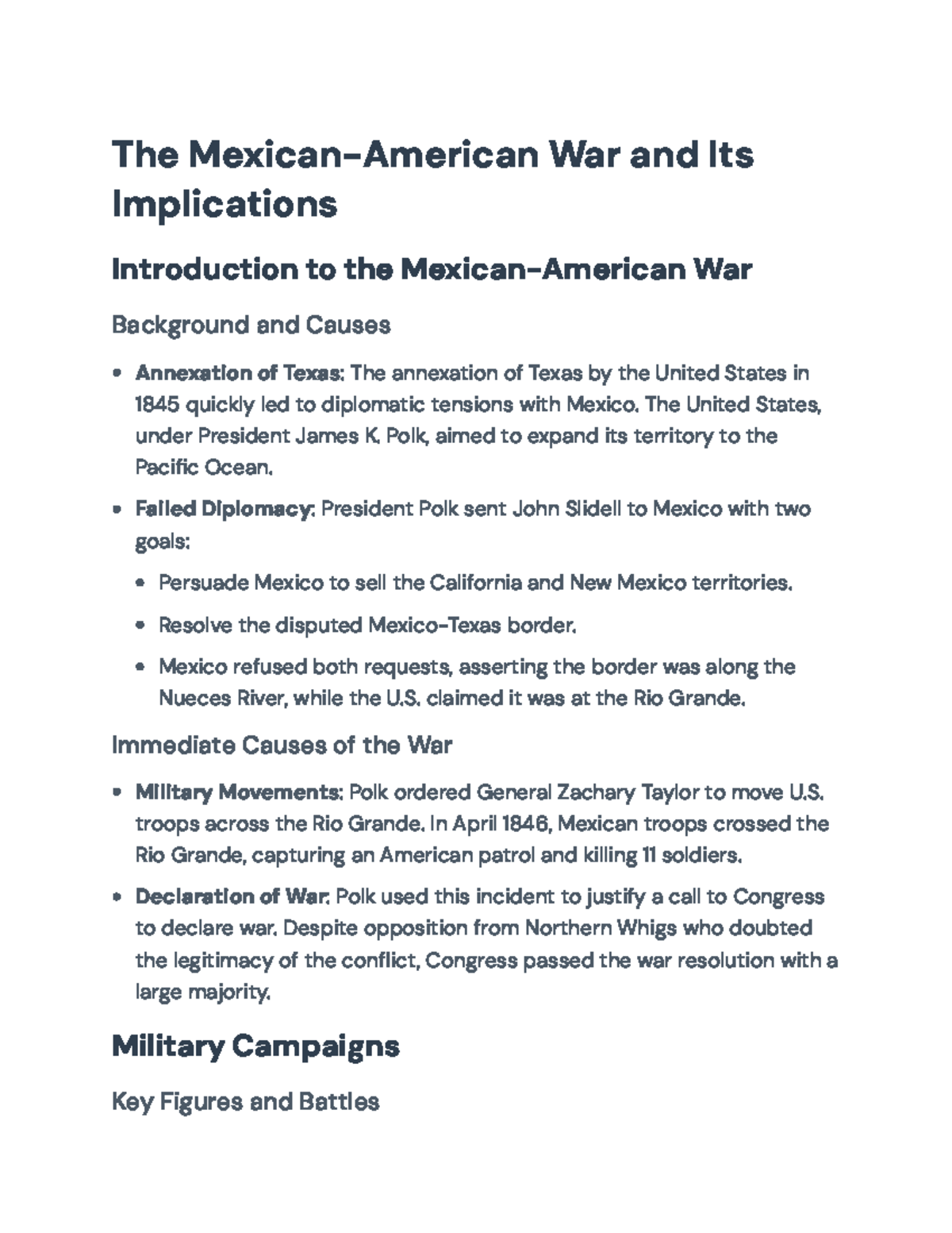 The Mexican-American War (HIST 201): Causes, Consequences, and Analysis ...