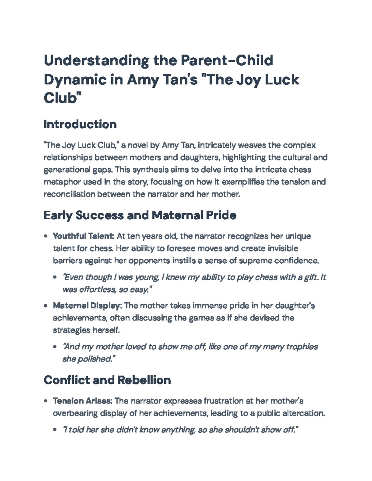 Understanding the Parent-Child Dynamic in "The Joy Luck Club" (ENG101 ...