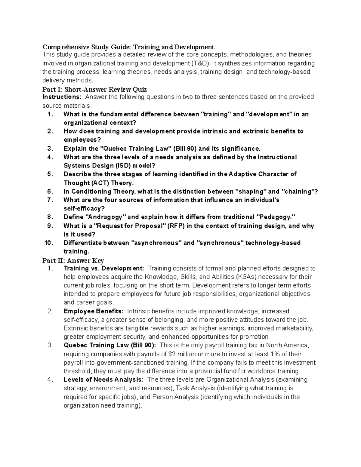 Comprehensive Study Guide: Training & Development (HRM 101) - Studocu