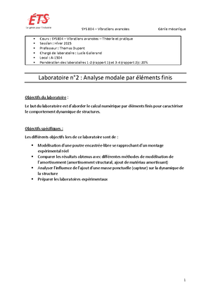 SYS805 Labo 1 - MEC805 RÉSISTANCE DES MATÉRIAUX AVANCÉE Laboratoire 1A ...