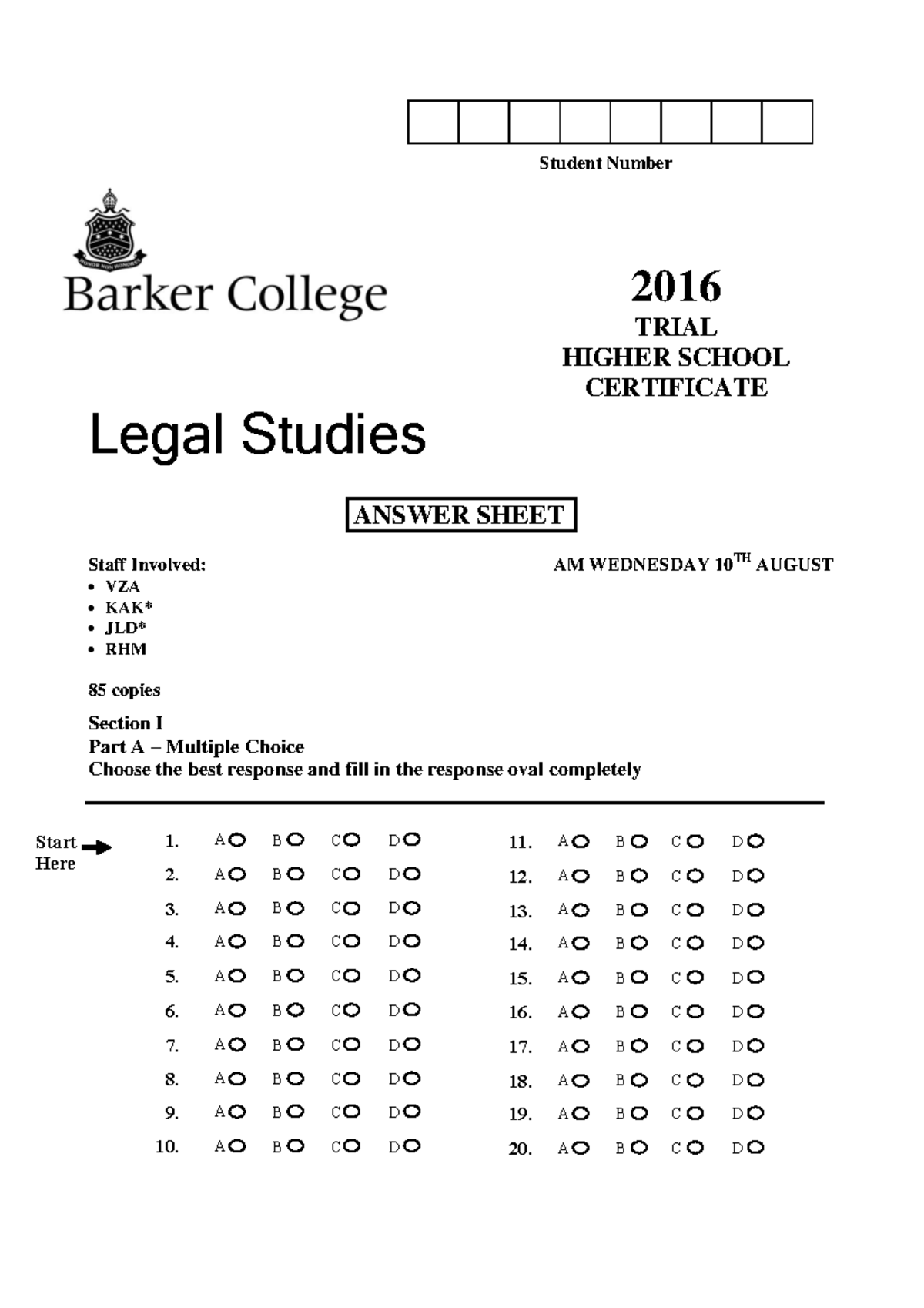 Barker College 2016 Legal Studies Trial Exam Answer Sheet - Studocu