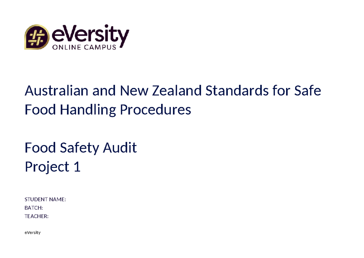Safe Food Handling Procedures - Project 1 Audit Template V1 - Studocu