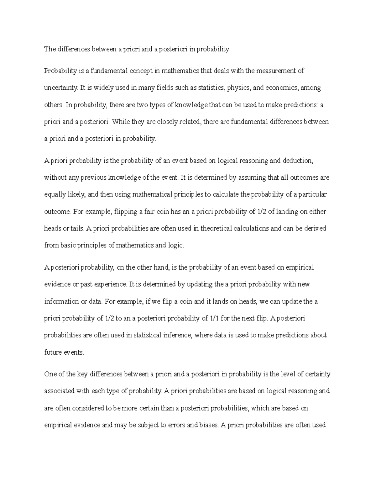 Differences Between A Priori and A Posteriori in Probability Concepts ...