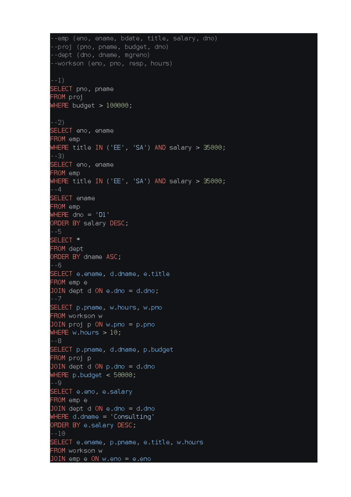 SQL Homework: Queries on Employee, Project, and Department Data - Studocu