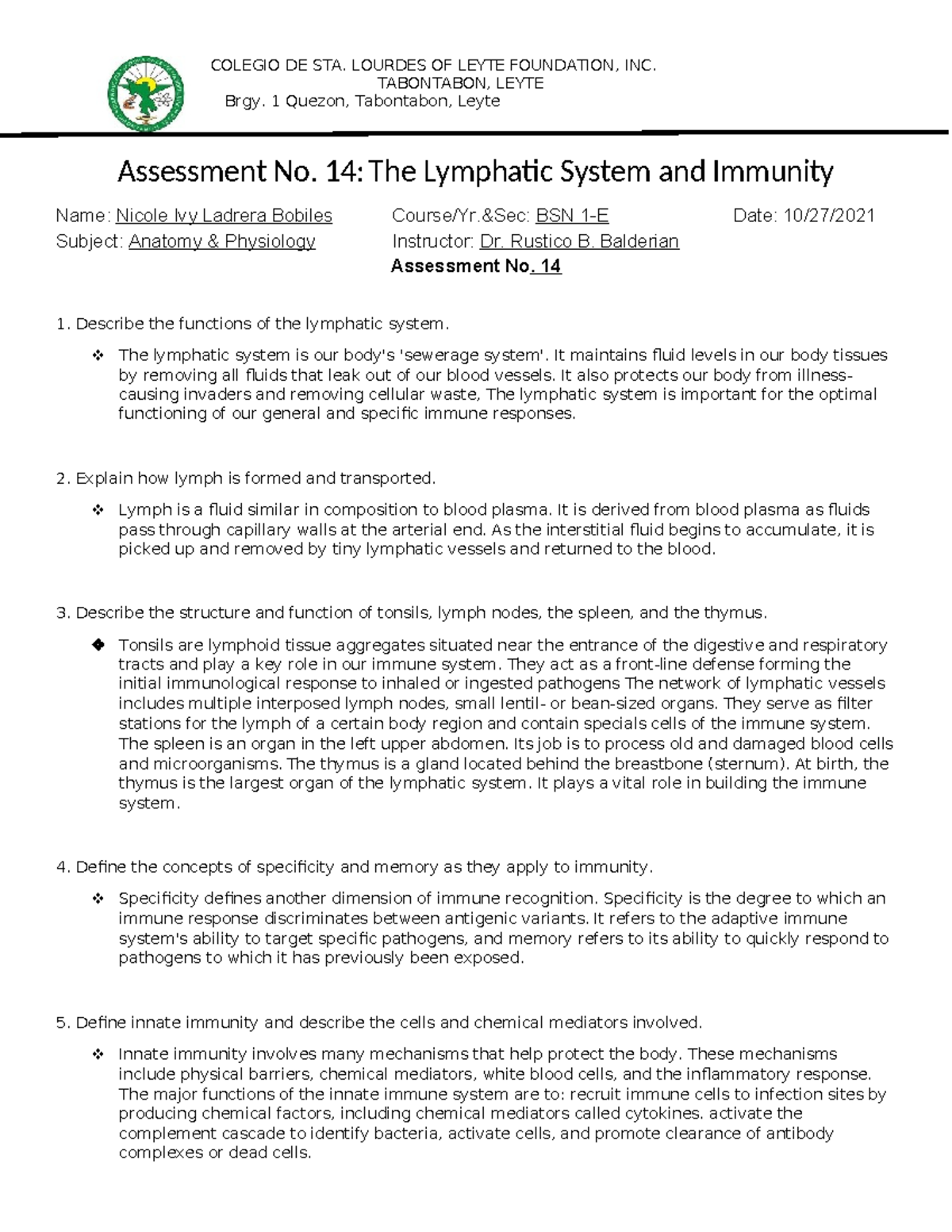 Anaphy 14: The Lymphatic System and Immunity Overview - Studocu