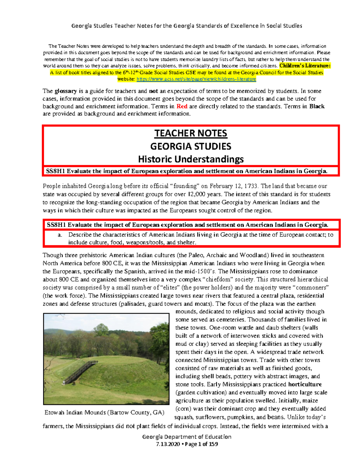 SS9 Social Studies: Teacher Notes on American Indian History and ...