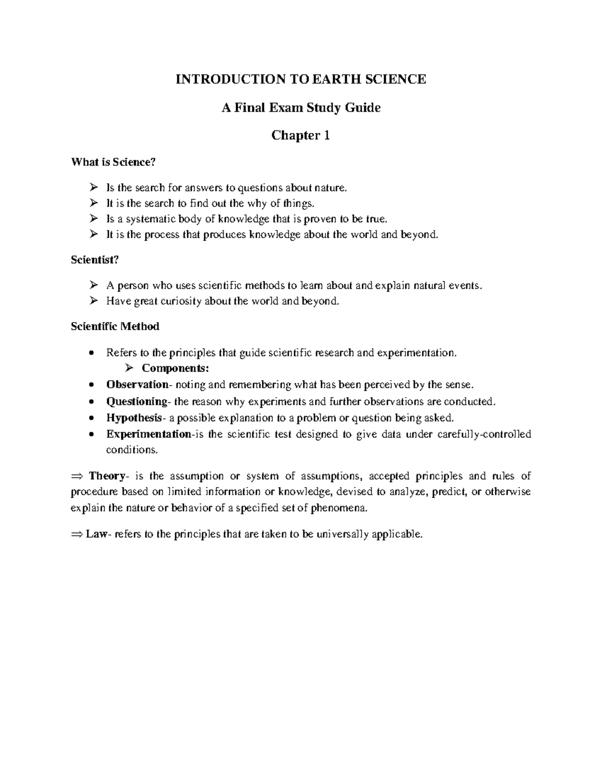 Introduction To Earth Science A Final Exam Study Guide - INTRODUCTION ...