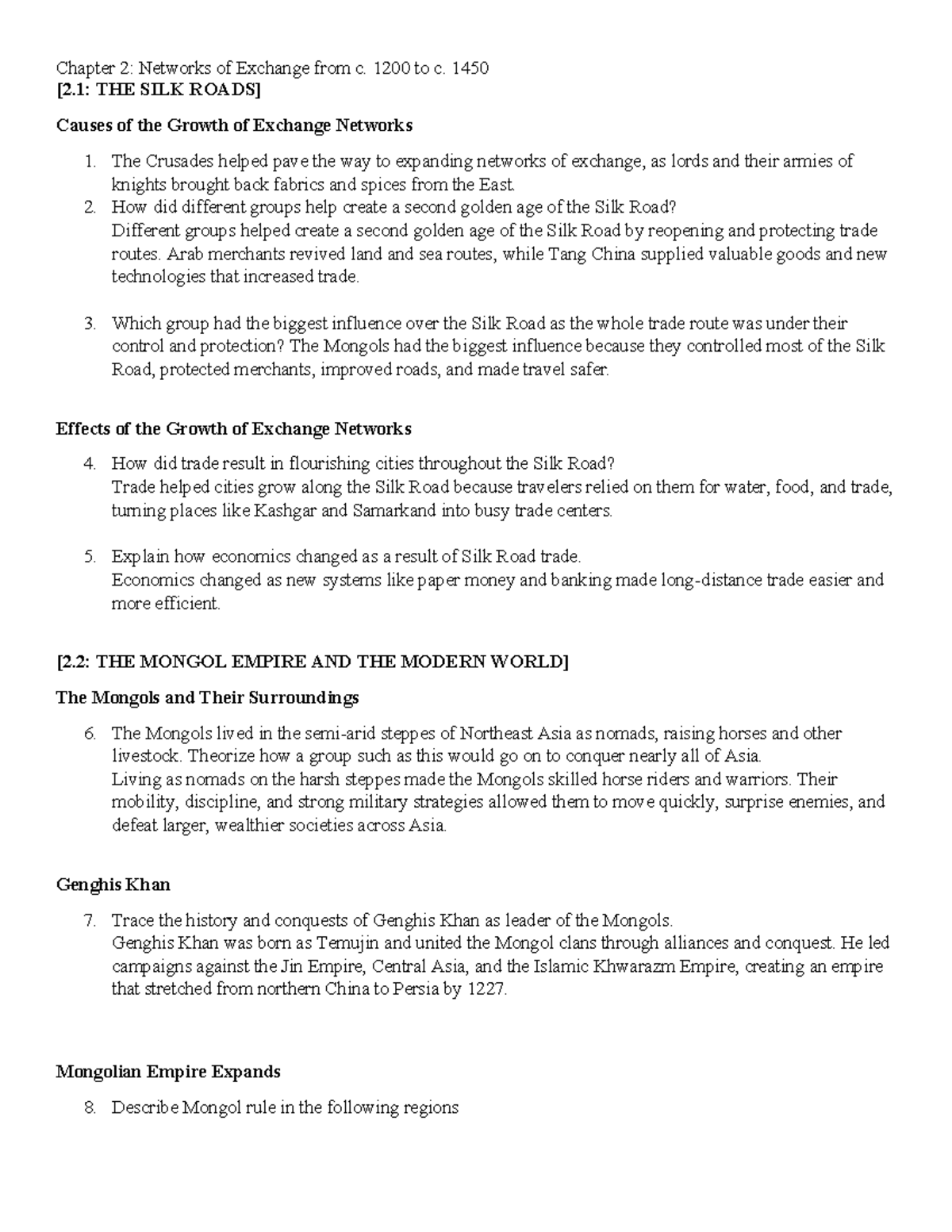 Chapter 2 Reading Guide: Networks of Exchange (c. 1200-1450) - Studocu