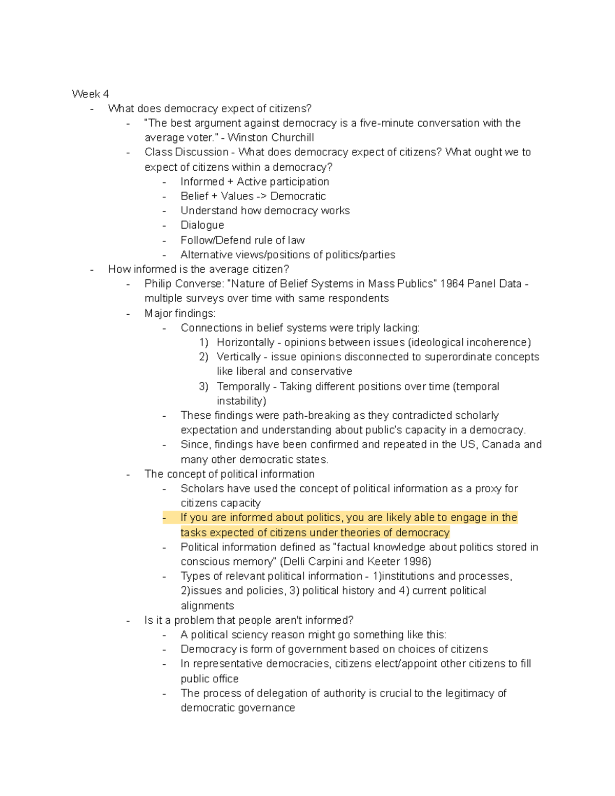 Polisci 3337 Week 4: Democracy and Citizen Expectations Discussion ...