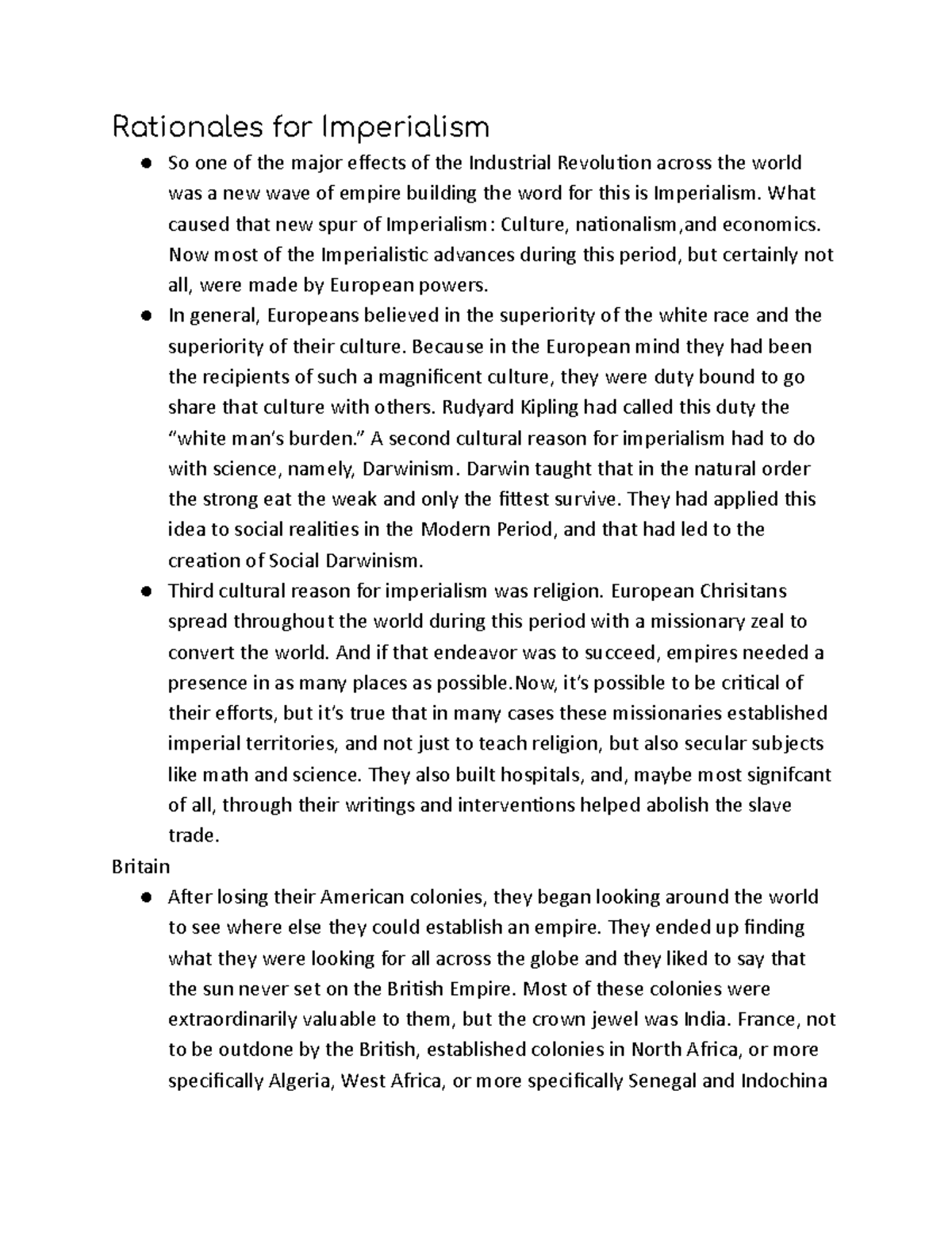 Heimler'S History Season 6 UNIT 6[Imperialism] - Rationales for ...