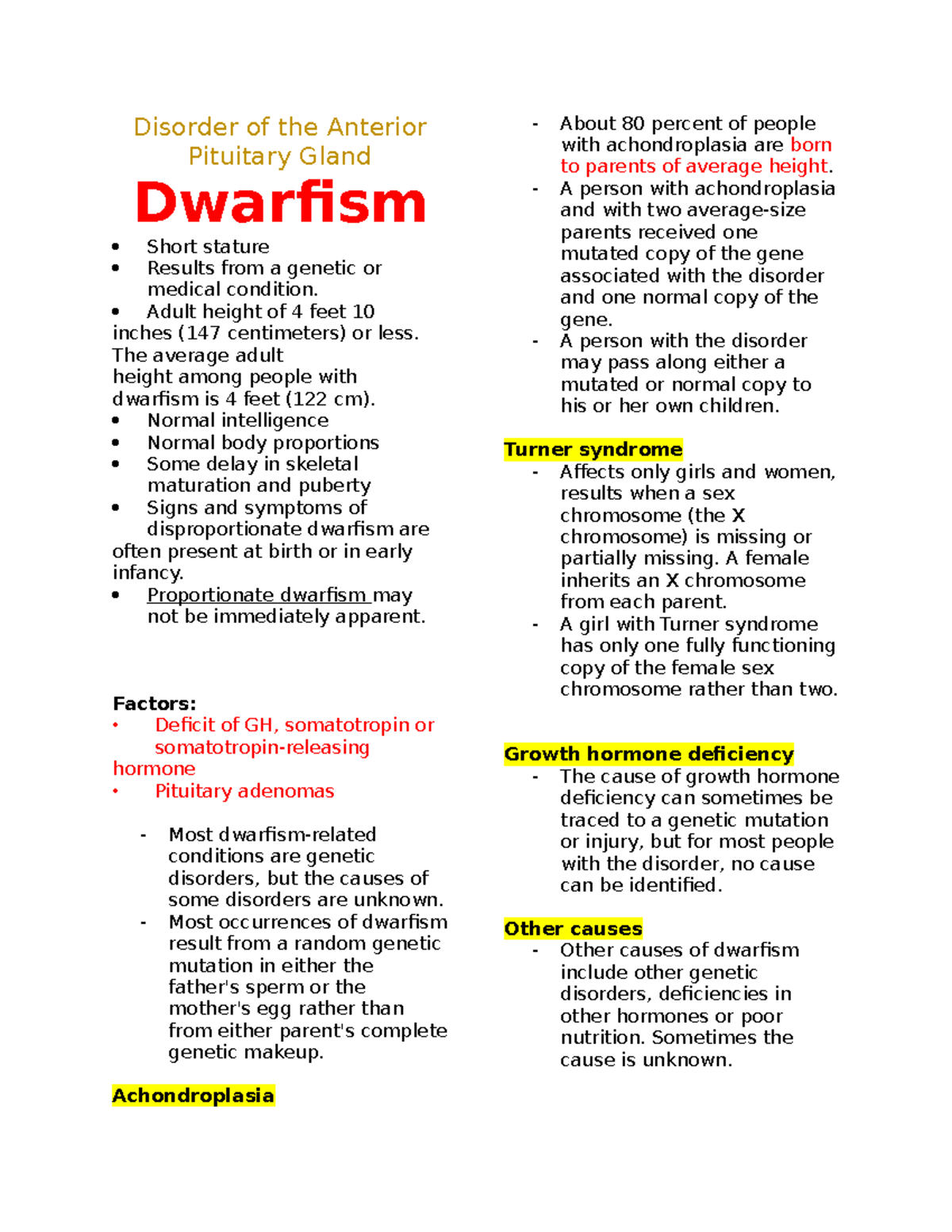 Endo - Comprehensive Notes on Endocrine Disorders and Dwarfism - Studocu