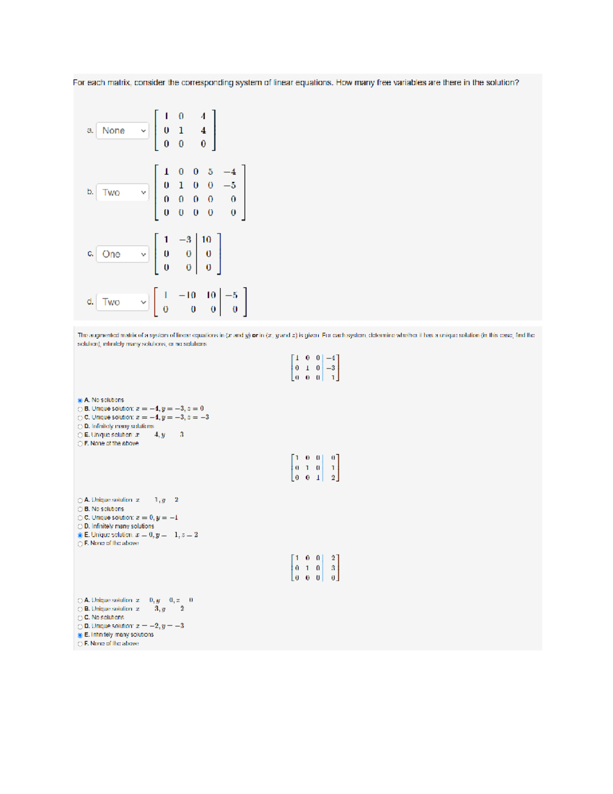 1.3 Parametric Form - practice problems - For each matrix, consider the ...