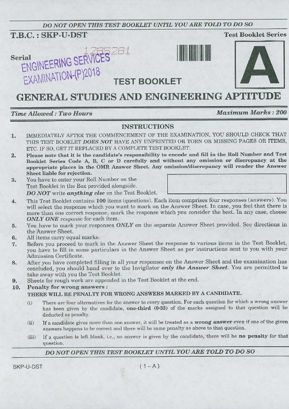 GS 18 Engg 2018 Civil Engineering General Studies Test Booklet - Studocu