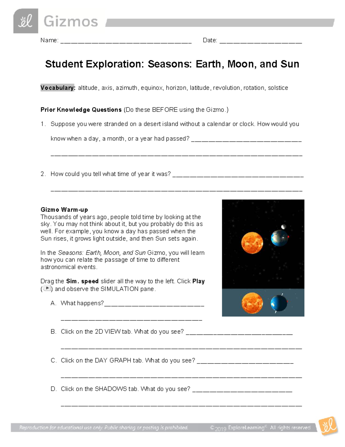 Seasons: Earth, Moon, and Sun exploration SE 2019 activity guide - Studocu