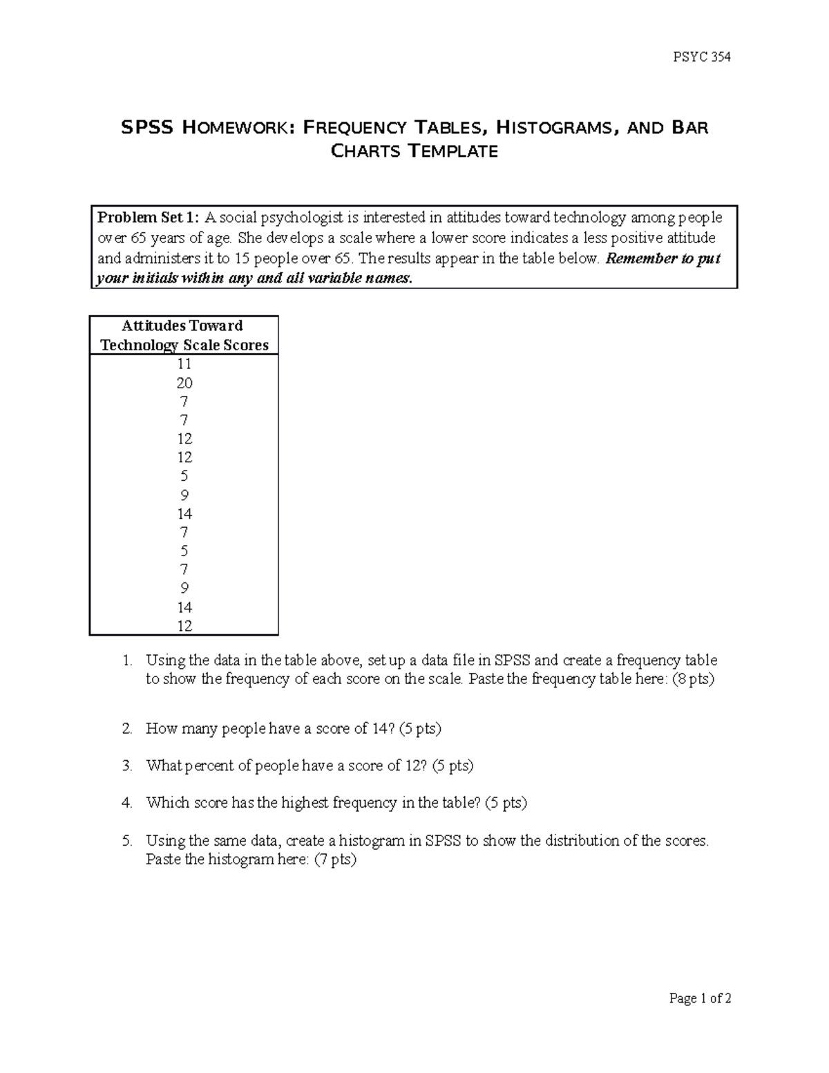 SPSS Homework Frequency Tables, Histograms, and Bar Charts Template ...