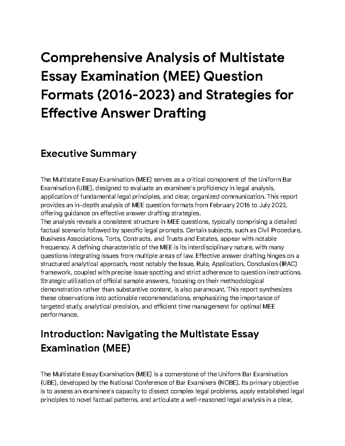 Comprehensive MEE Question Format Analysis & Answer Strategies (2016 ...