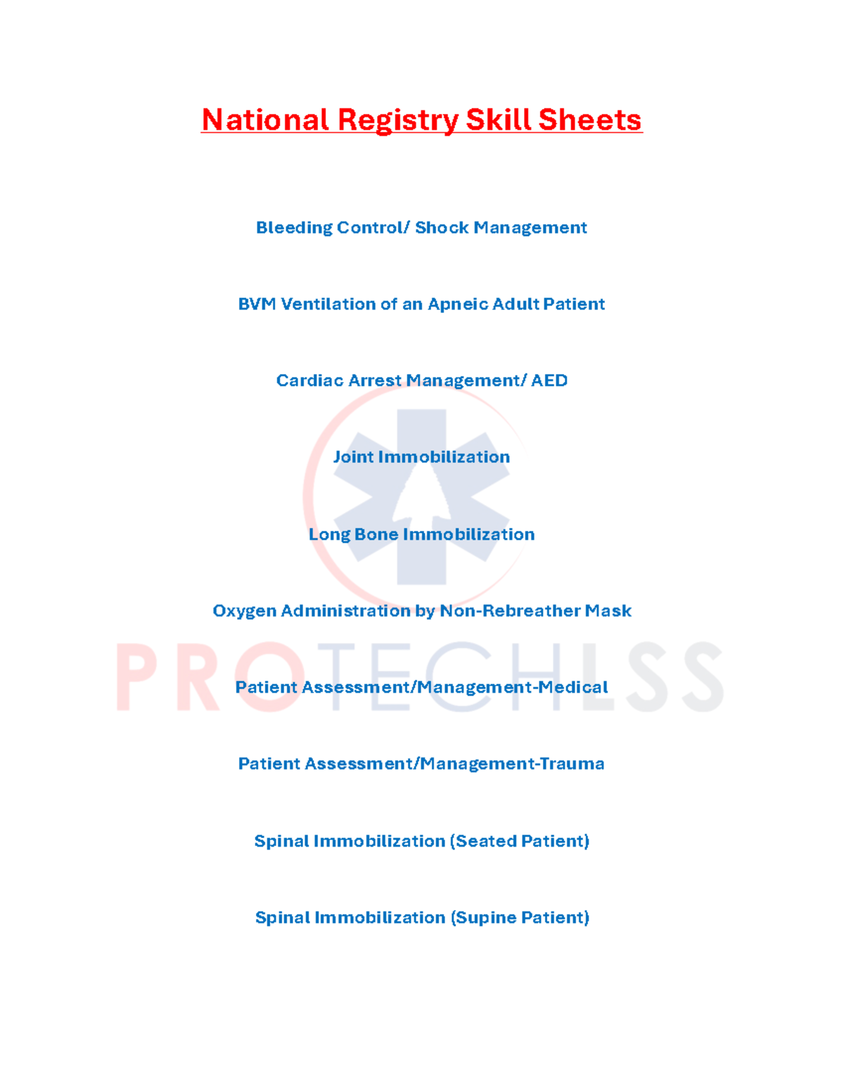 National Registry EMT Psychomotor Exam Skill Sheets: Bleeding, Cardiac ...