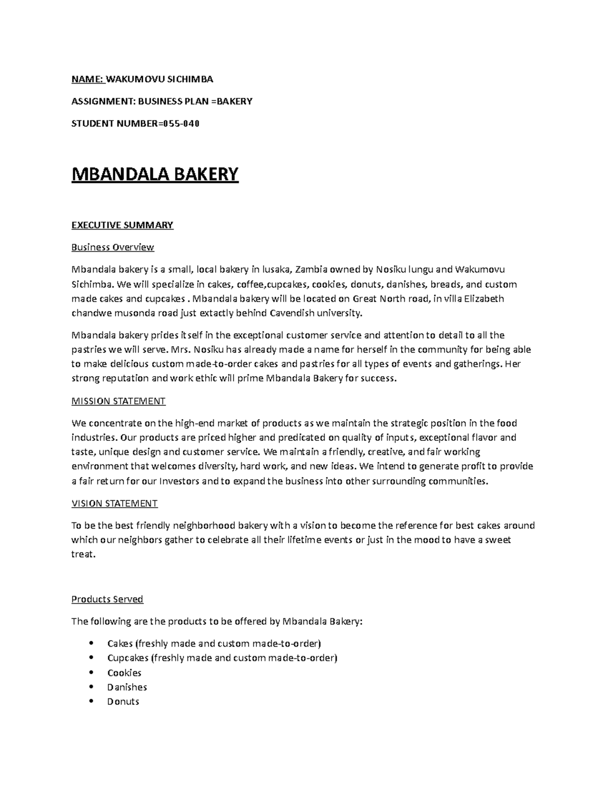 Mbandala Bakery Business Plan - Overview, Strategy & Financials - Studocu