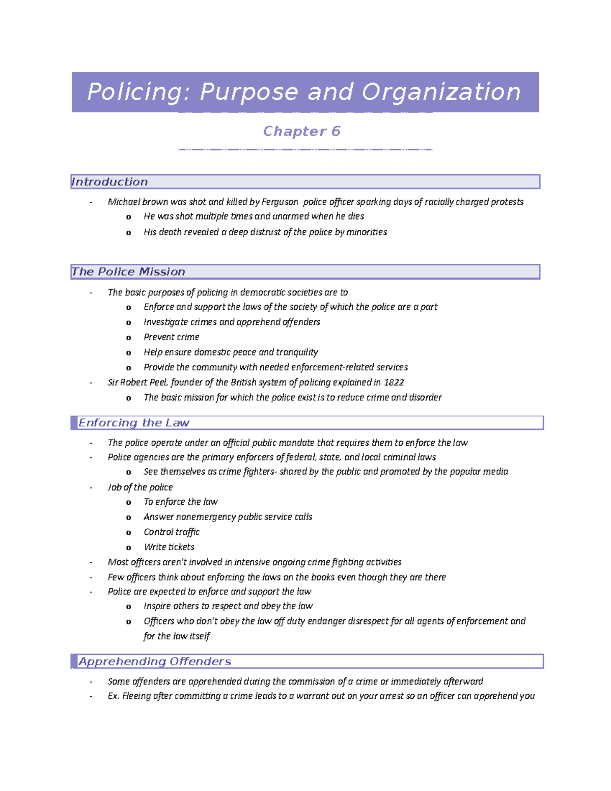 Chapter 6 Reading Notes - Policing: Purpose and Organization Chapter 6 ...