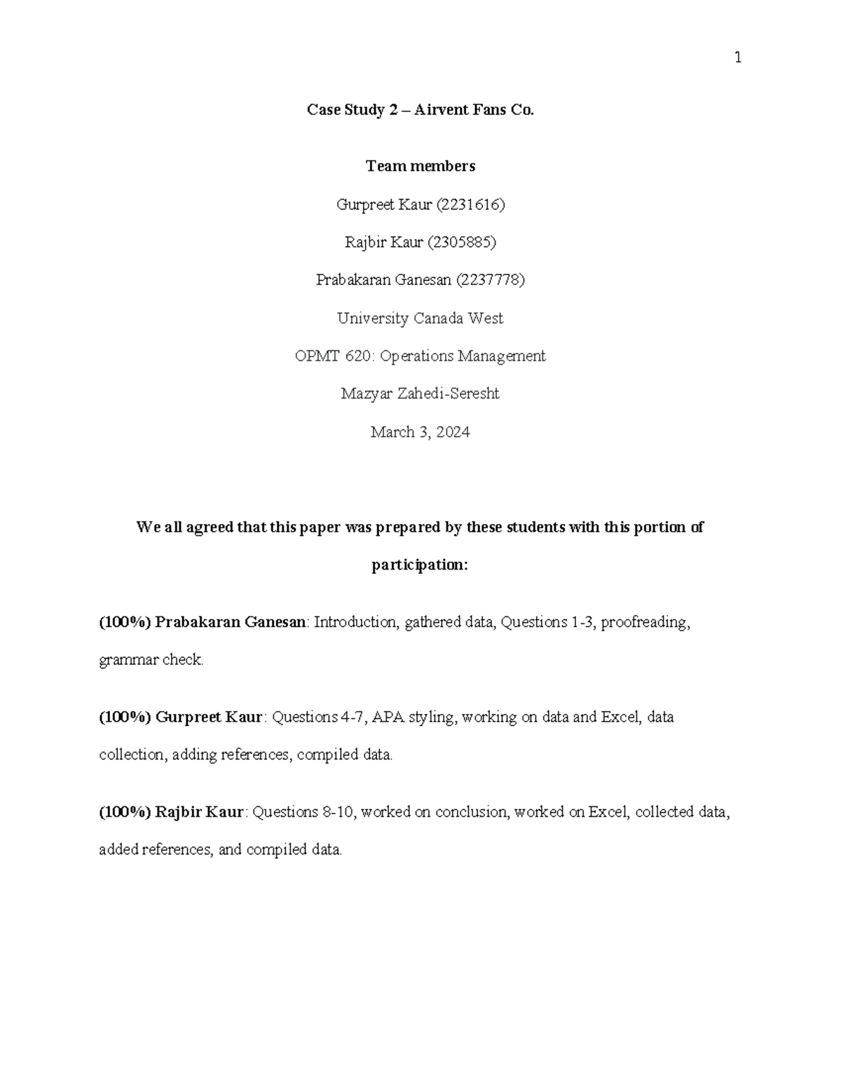 OPMT 620: Case Study 2 - Inventory Management at Airvent Fans Co. - Studocu