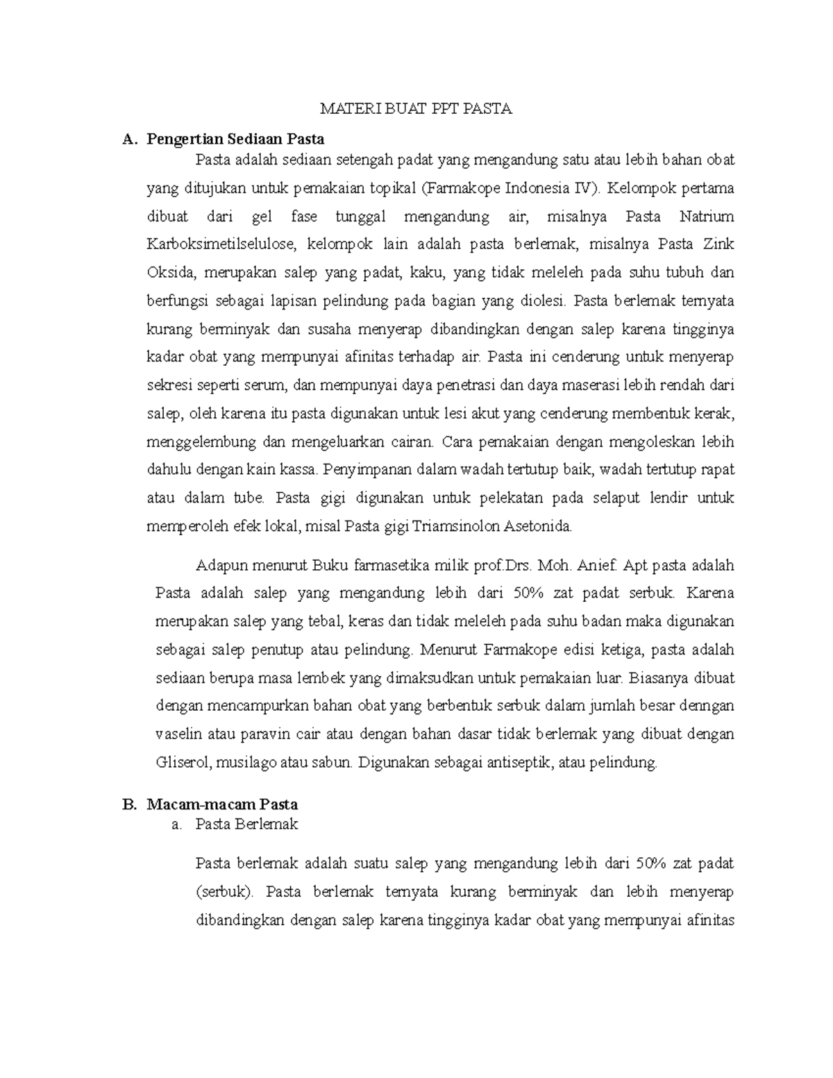 Materi Kuliah: Sediaan Pasta dalam Farmasi dan Formulasi Obat - Studocu