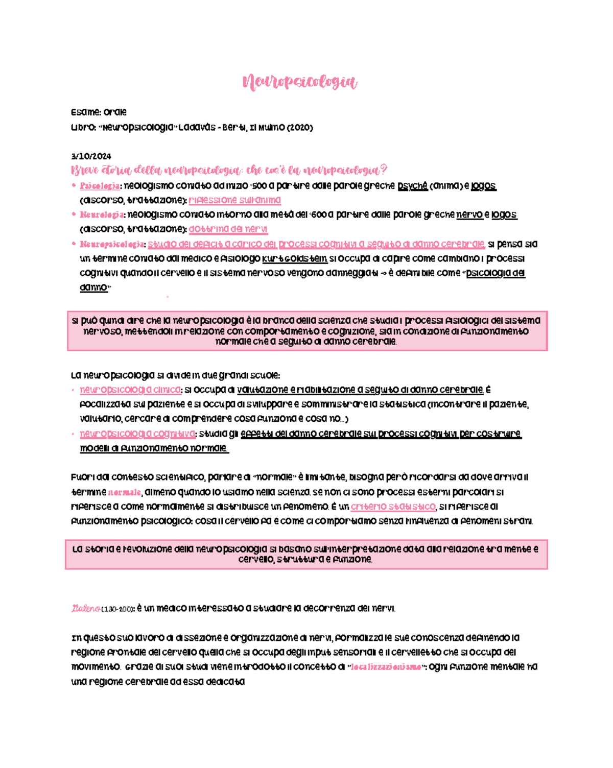 Neuropsicologia: Appunti e Riflessioni per Esame Orale (2020) - Studocu