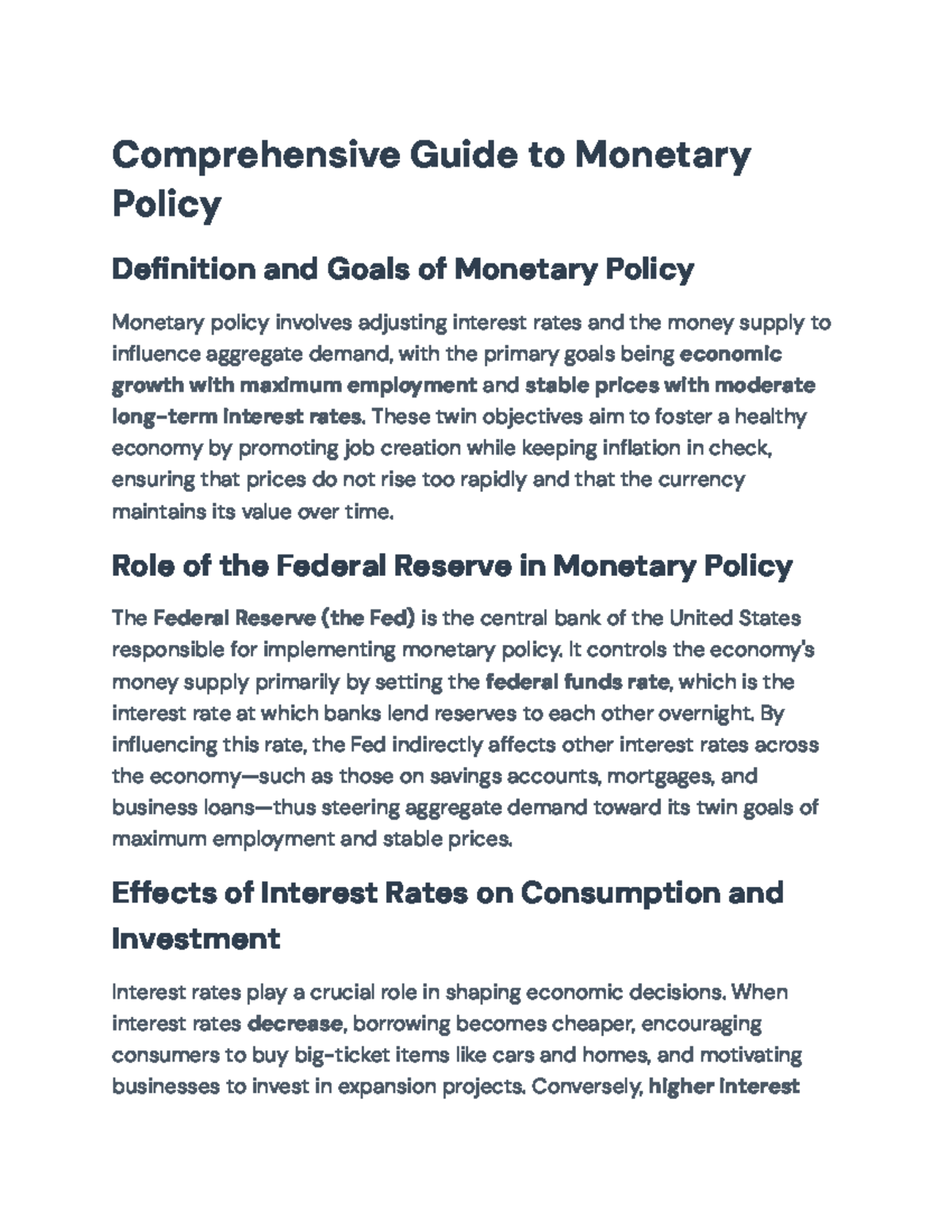 A Comprehensive Guide to Monetary Policy: Goals, Theories & Tools - Studocu