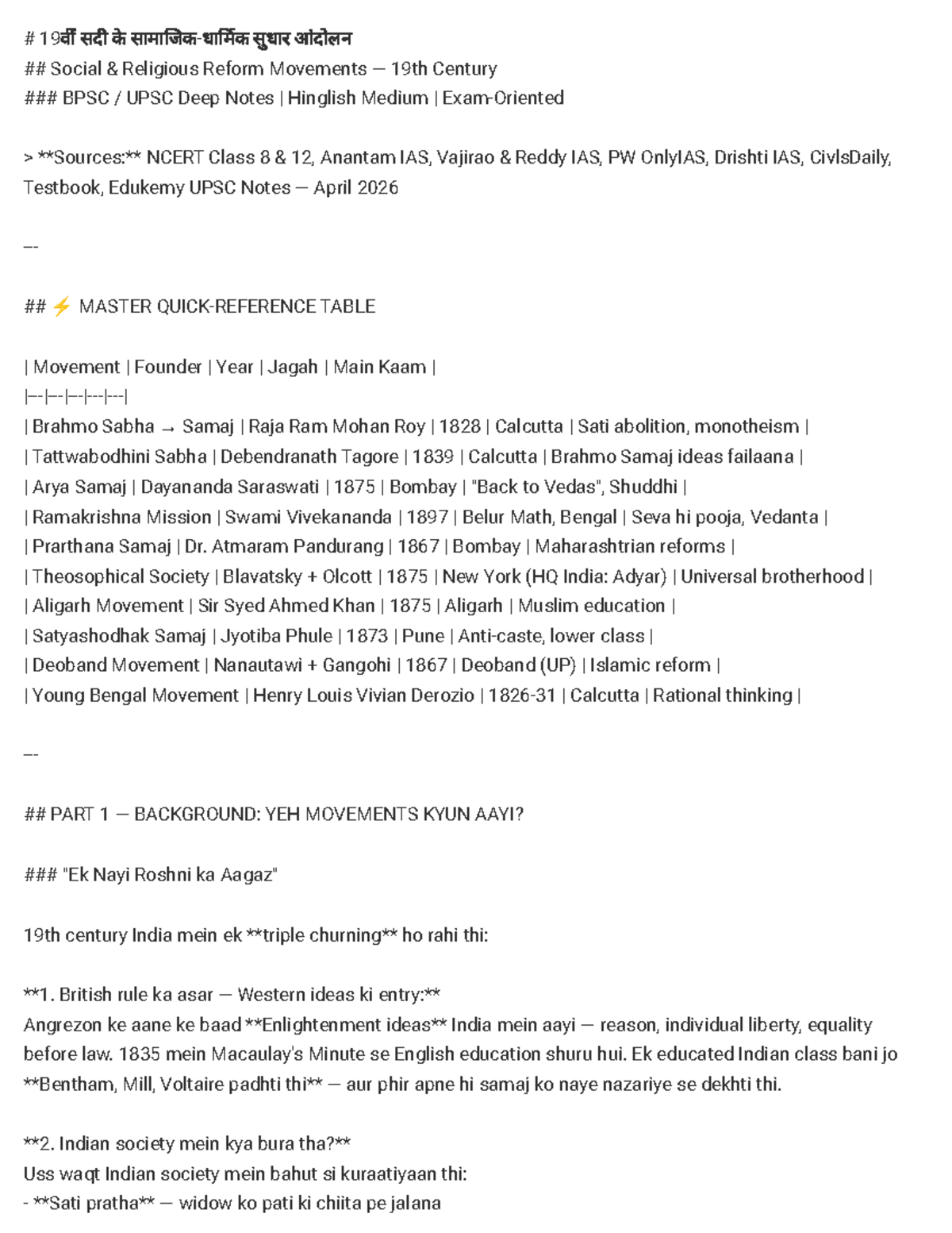 19th Century Social Religious Reform Movements BPSC Notes in Hinglish ...