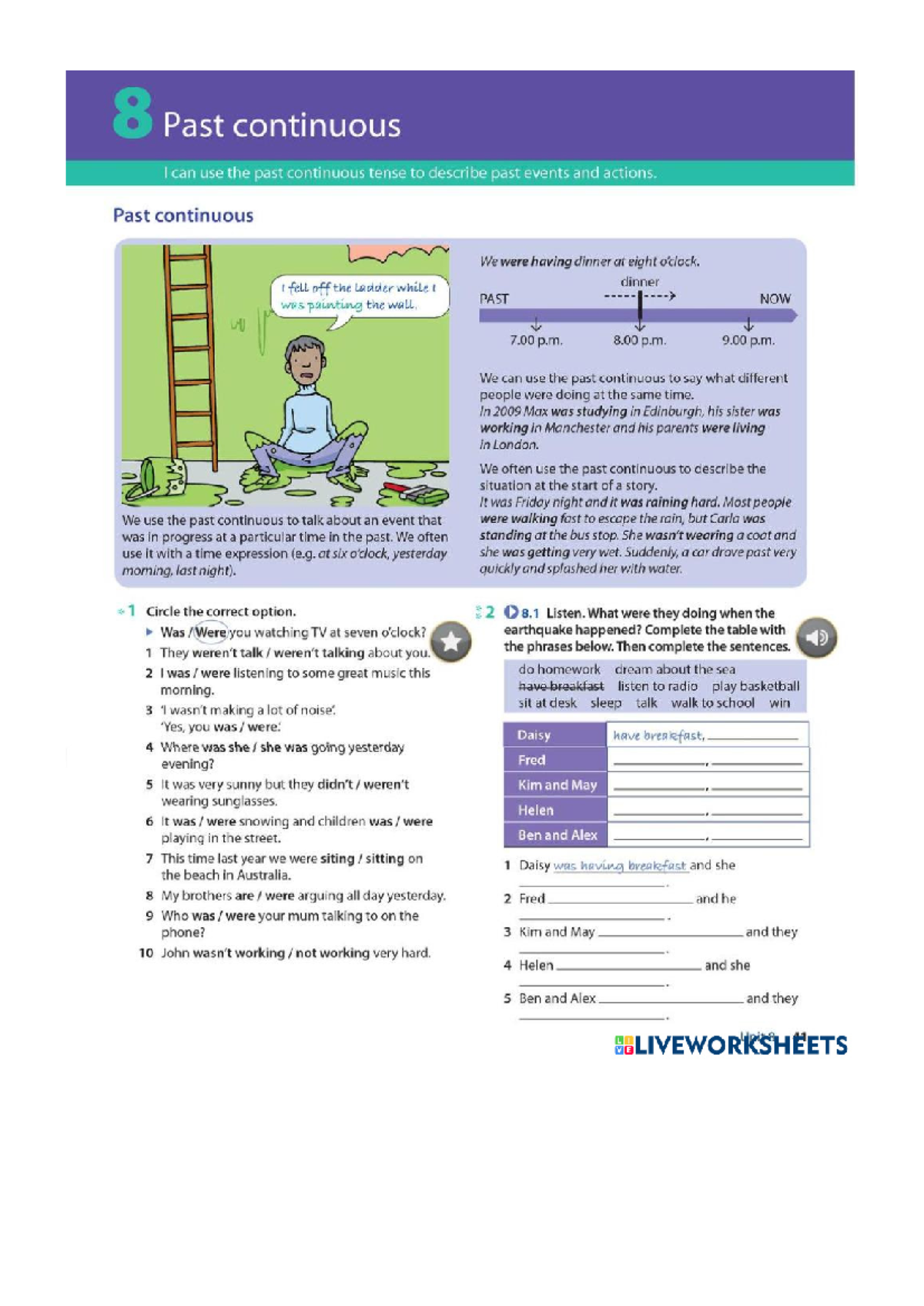 Past Continuous Tense: Usage and Exercises (Worksheet 7231438) - Studocu