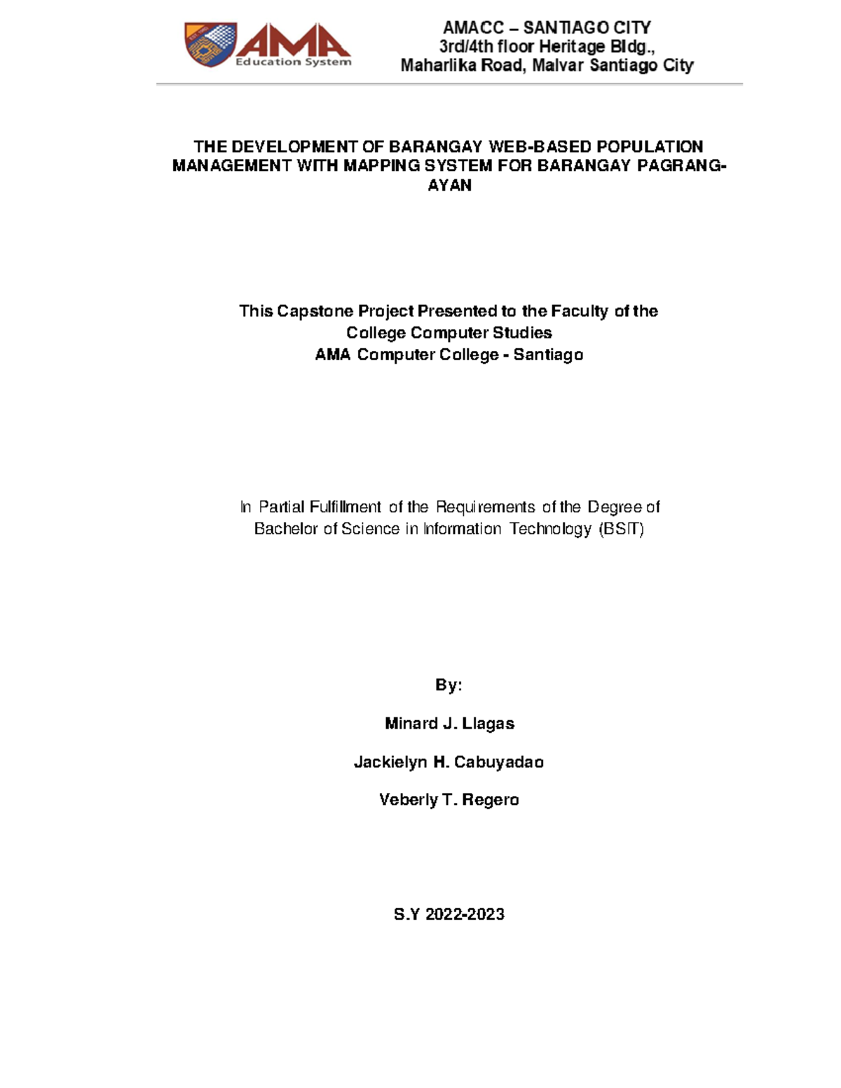 Final Capstone Project: Web-Based Population Management System for BSIT ...
