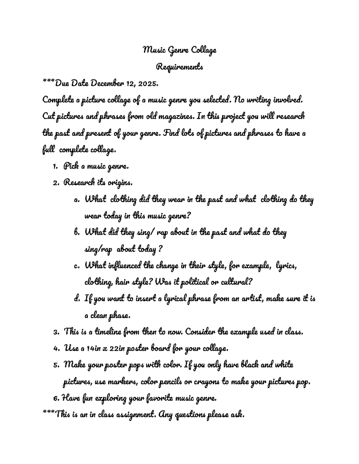 Music Genre Collage Project Requirements - Due Dec 12, 2025 - Studocu