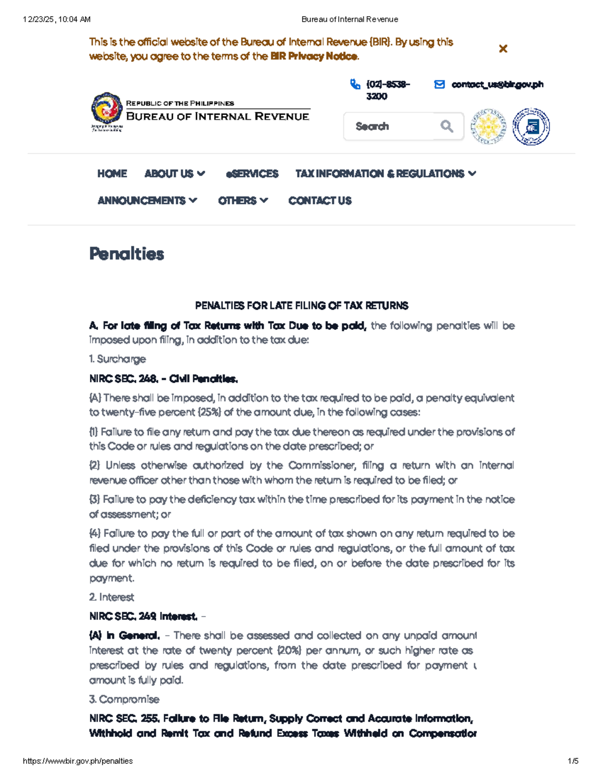 BIR Ruling 174-99: Penalties for Late Tax Filing and Compliance - Studocu