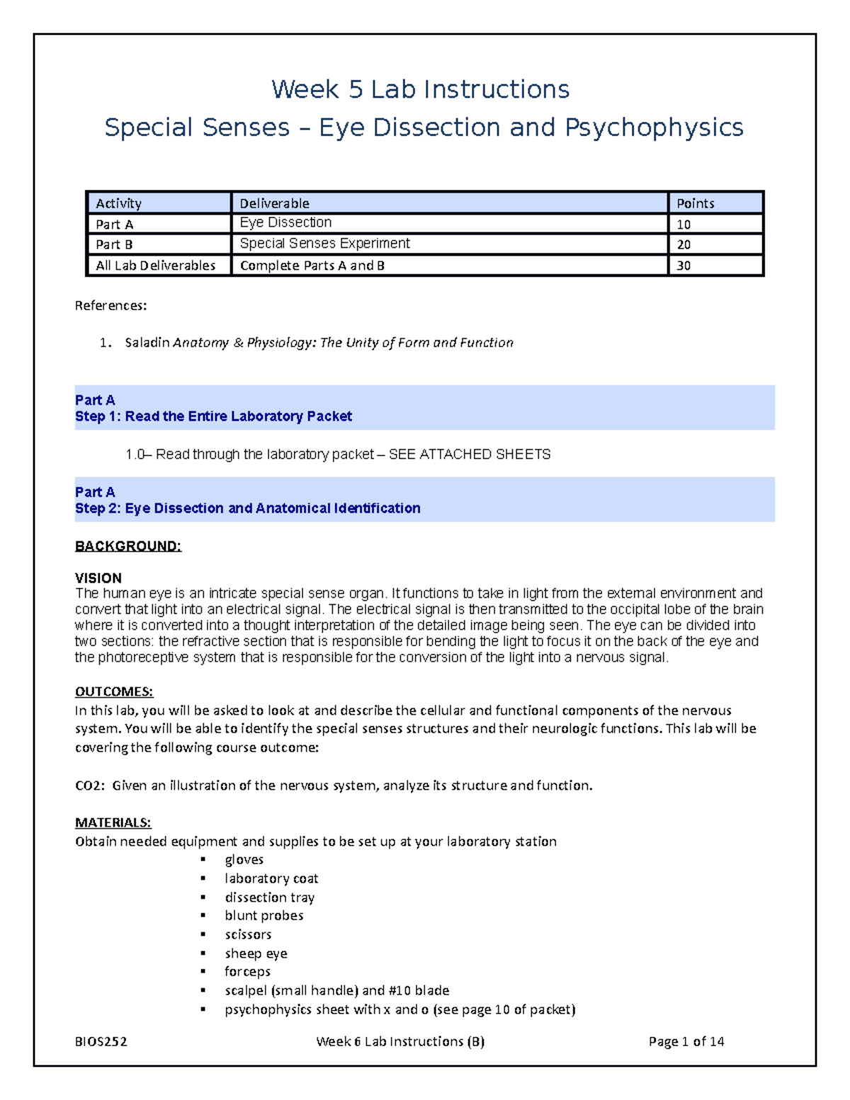 BIOS252 W5 Lab - Eye Dissection & Psychophysics Experiment Guide - Studocu