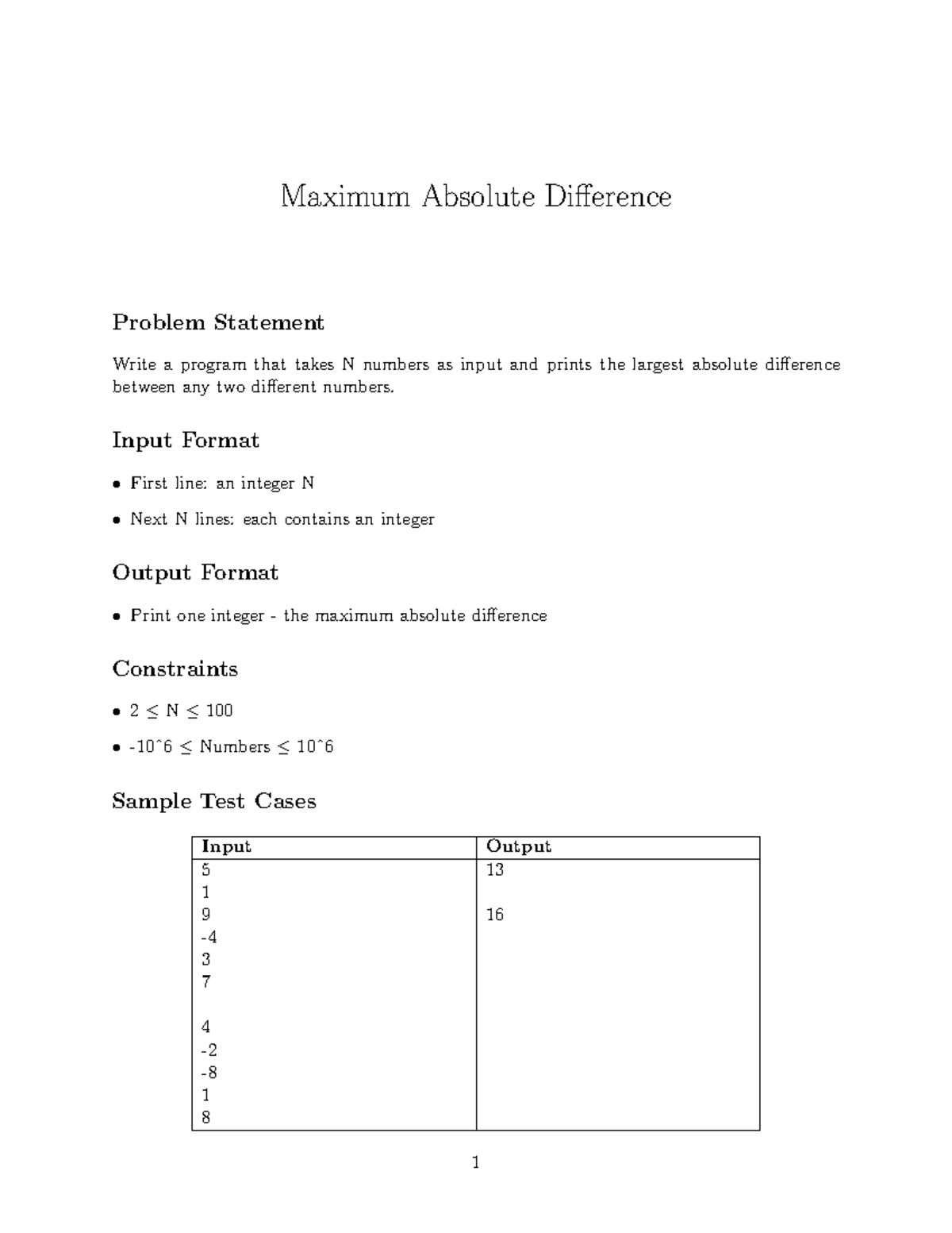 Prob-Maximum Absolute Difference - Computer Science - Maximum Absolute ...